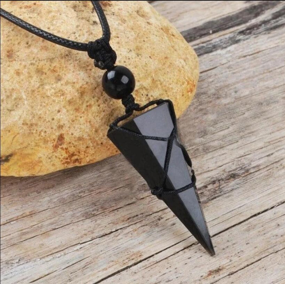 Obsidian Pendant Necklace-natural Black Obsidian Stone Hexagon Point ...