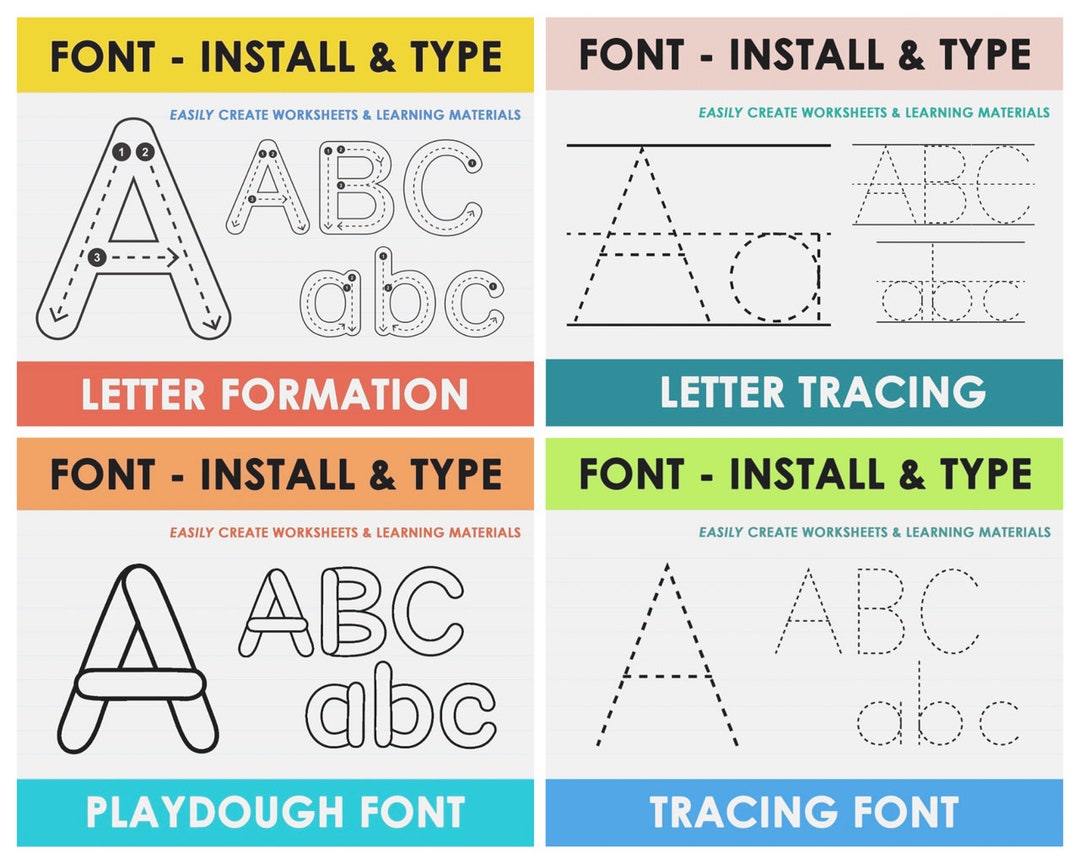 Font Bundle, School Font, Writing Font, Homeschool Printable, Worksheet ...