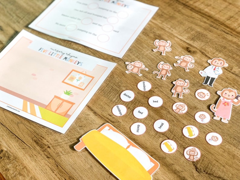 Children Nursery Rhyme 5 Little Monkeys Preschool Activity - Etsy