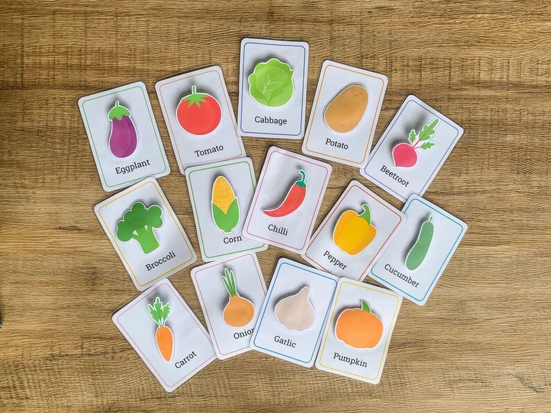 Vegetable Cards Vegetable Matching Printable Flash Cards - Etsy