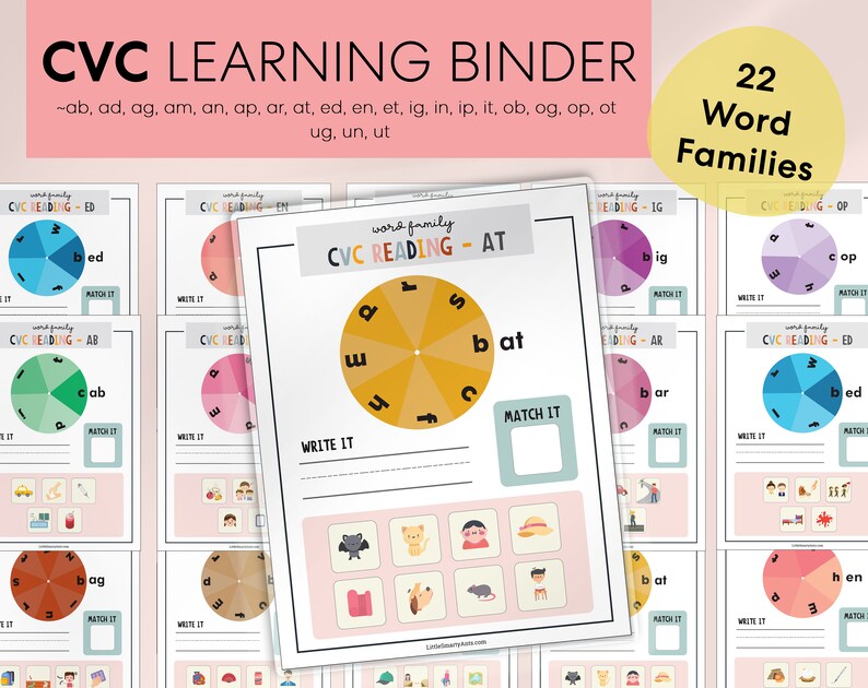 CVC Word Families Kindergarten Printable Homeschool - Etsy