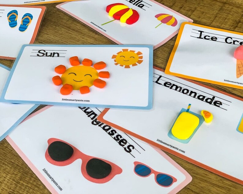 Summer Activity Printable Play Dough Flashcards Homeschool - Etsy