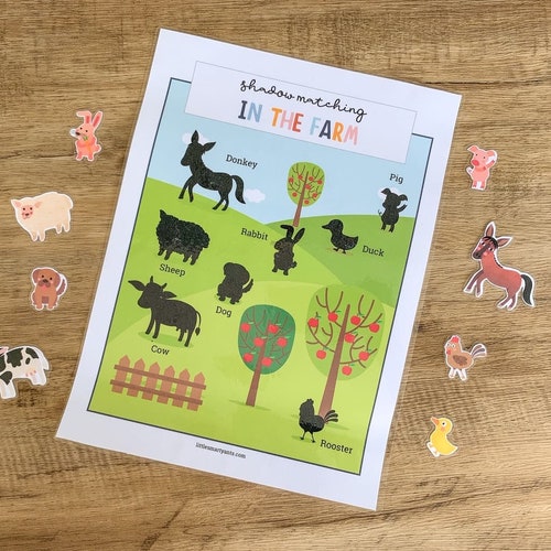 Farm Animals Printable Match the Animals Shadow Matching - Etsy