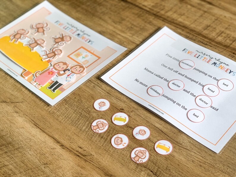 Children Nursery Rhyme 5 Little Monkeys Preschool Activity - Etsy