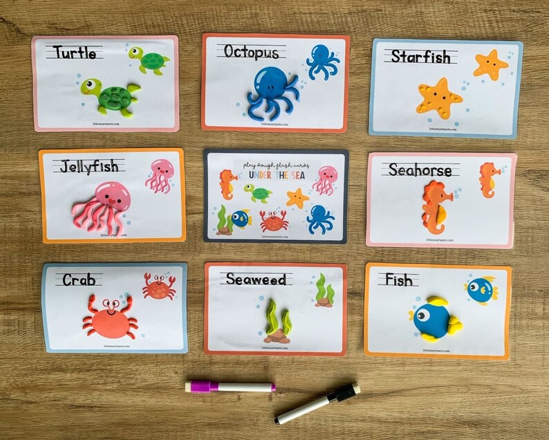 Under the Sea Activity Play Dough Mat Printable Flash Cards - Etsy