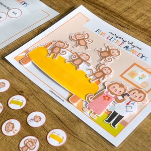 Children Nursery Rhyme, 5 Little Monkeys, Preschool Activity, Printable ...