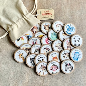 Animals A to Z Alphabet Wooden Token Set | Stocking Stuffer | Letter ...