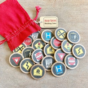 Road Signs Wooden Matching Memory Game | Stocking Stuffer | Busy Bag ...