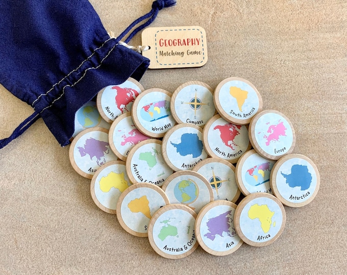 Geography Wooden Matching Memory Game | Stocking Stuffer | Busy Bag ...