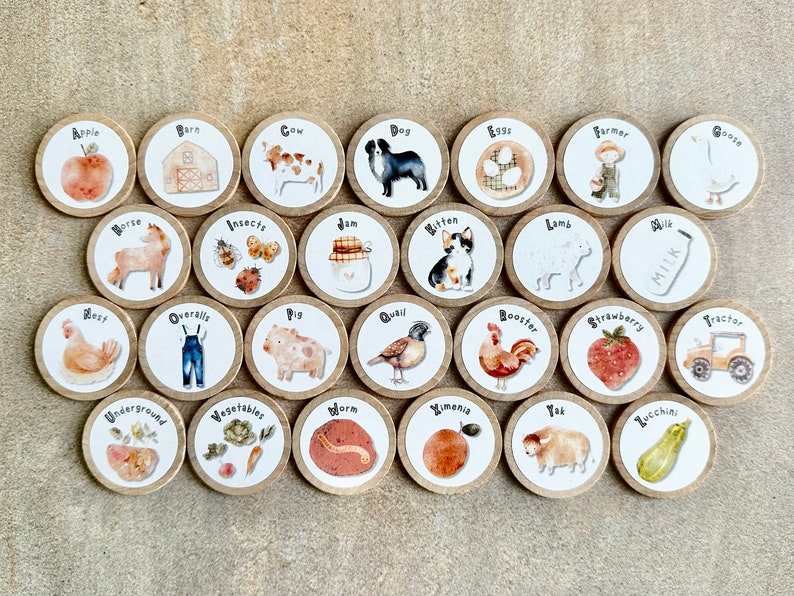 Farm A to Z Alphabet Wooden Token Set | Stocking Stuffer | Letter ...