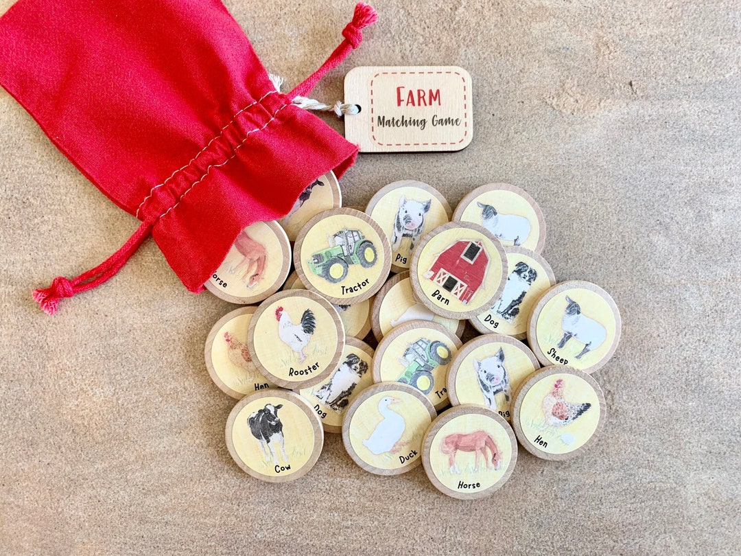 Farm Wooden Matching Memory Game | Kids Stocking Stuffer | Busy Bag ...