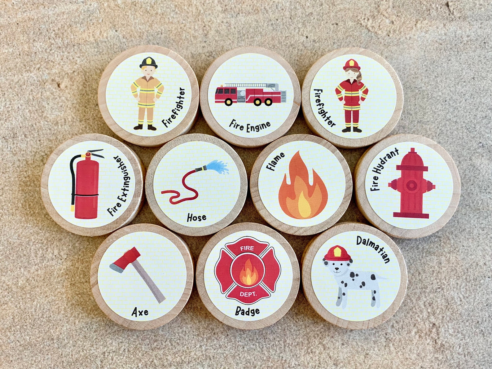 Firefighter Wooden Matching Memory Game Kids Stocking - Etsy