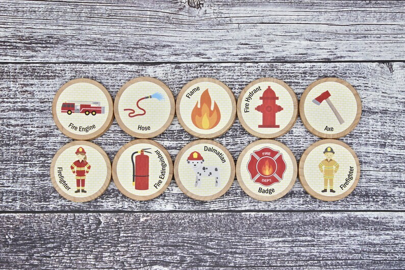 Firefighter Wooden Matching Memory Game Busy Bag Travel | Etsy