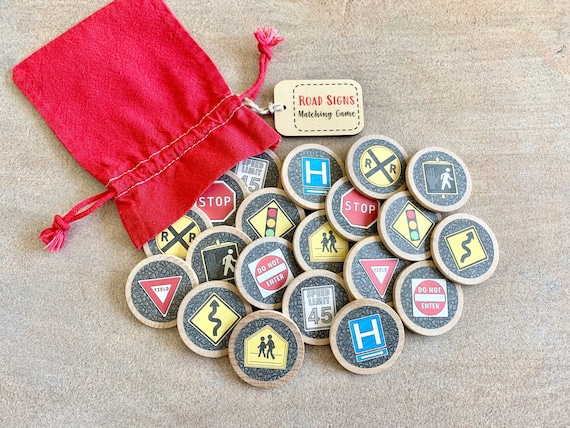 Road Signs Wooden Matching Memory Game Busy Bag Travel Toy - Etsy