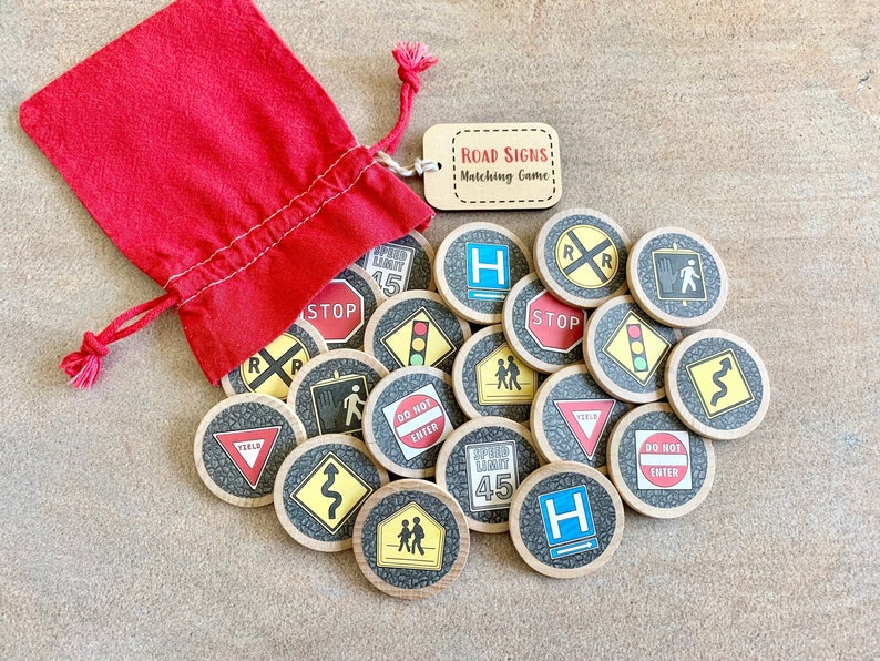 Road Signs Wooden Matching Memory Game Busy Bag Travel Toy - Etsy