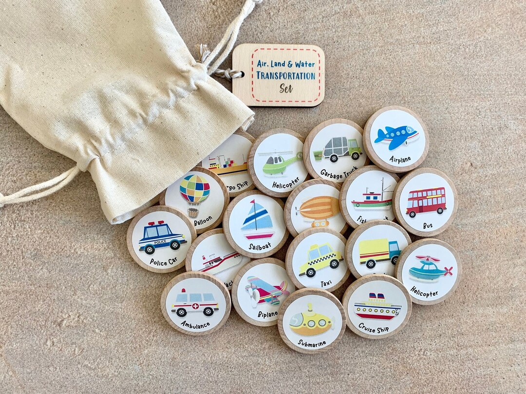 Transportation of the Air, Land & Water Wooden Token Set | Montessori ...