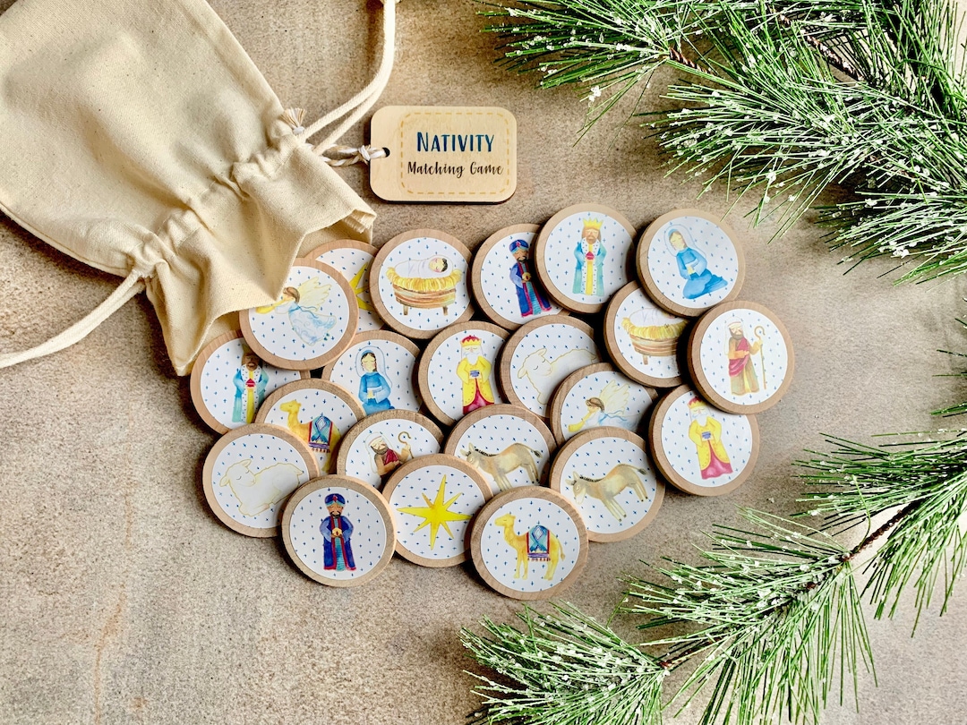 Nativity Christmas Wooden Matching Memory Game | Kids Stocking Stuffer ...