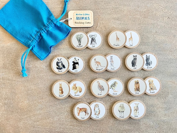 Mother & Baby Animal Wooden Matching Memory Game Easter | Etsy