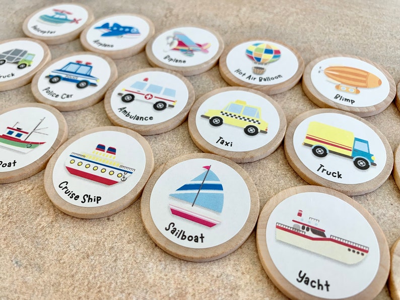 Transportation of the Air, Land & Water Wooden Token Set | Montessori ...