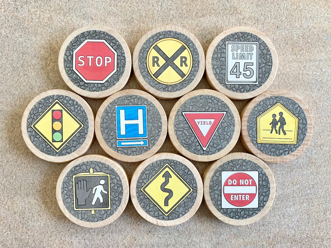 Road Signs Wooden Matching Memory Game Busy Bag Travel Toy - Etsy