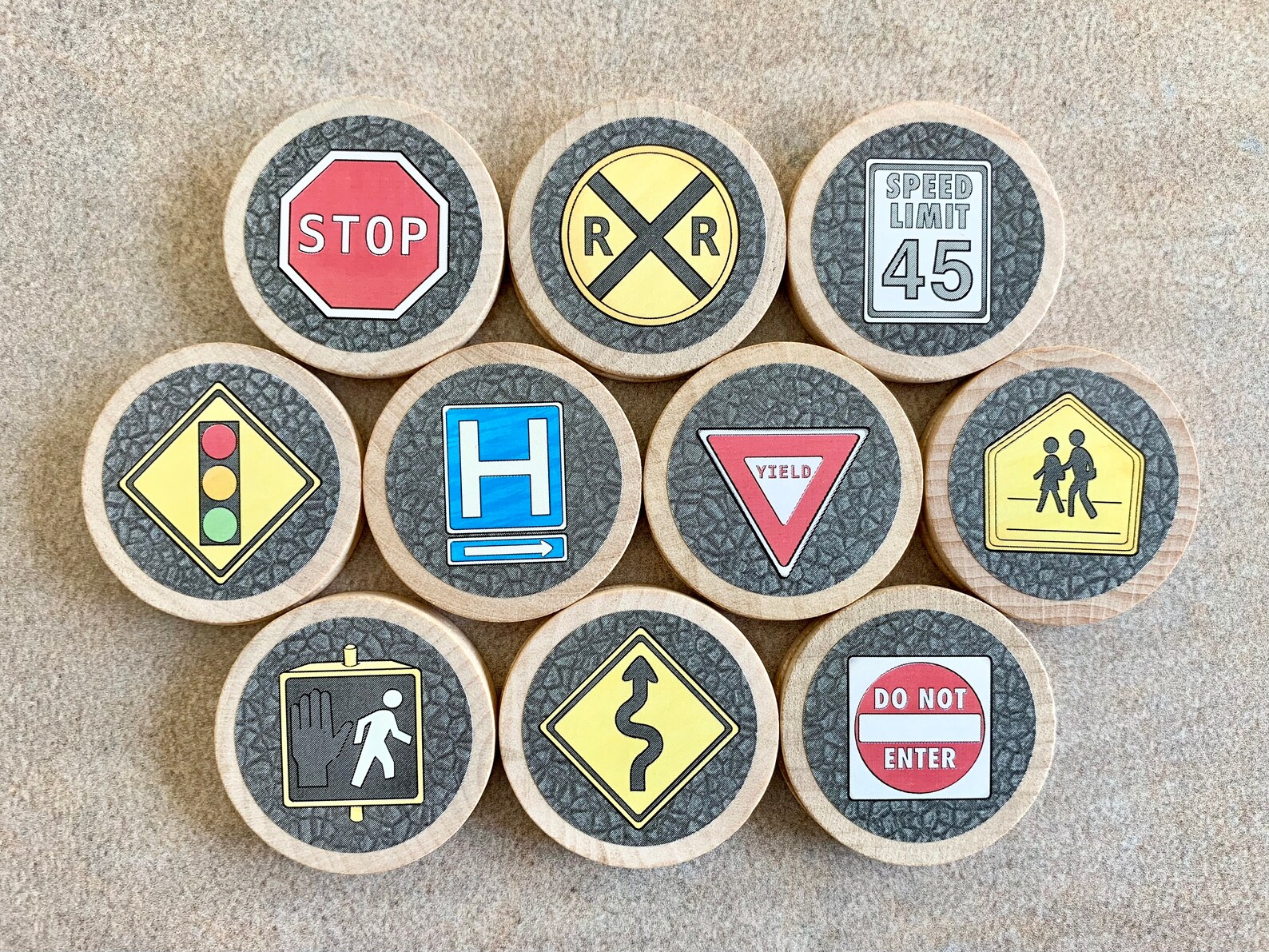 Road Signs Wooden Matching Memory Game | Stocking Stuffer | Busy Bag ...