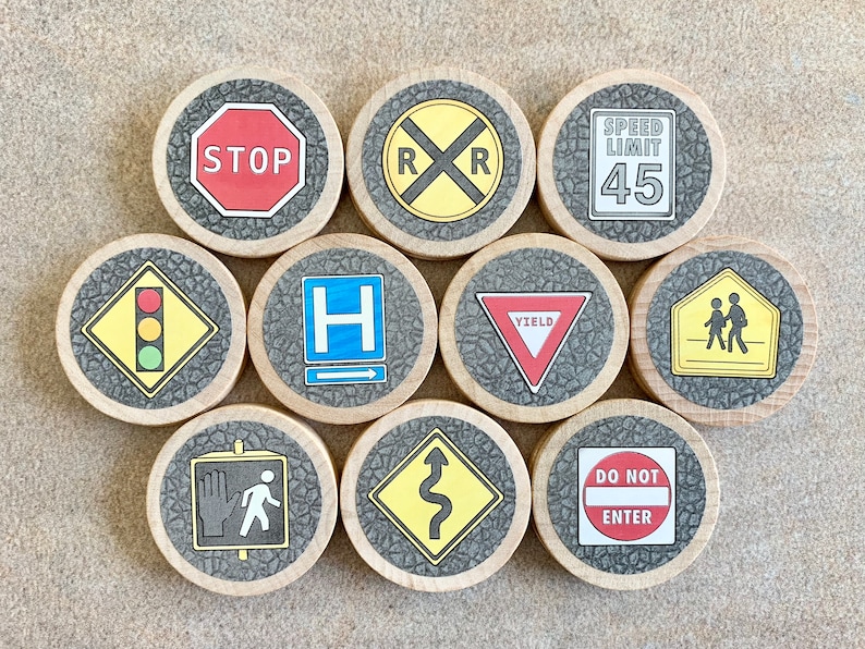 Road Signs Wooden Matching Memory Game | Stocking Stuffer | Busy Bag ...