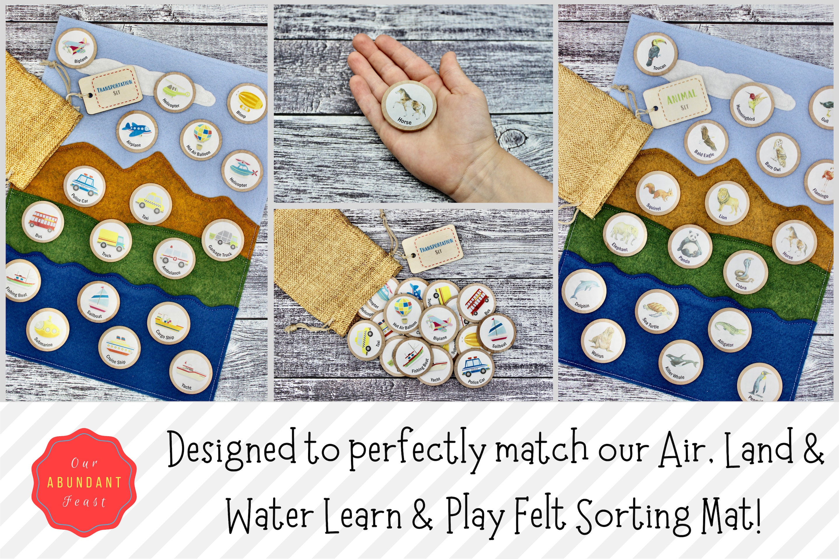 Transportation of the Air Land & Water Wooden Token Set | Etsy