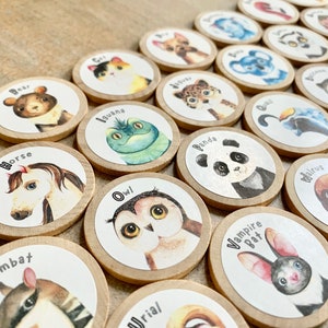 Animals A to Z Alphabet Wooden Token Set | Stocking Stuffer | Letter ...