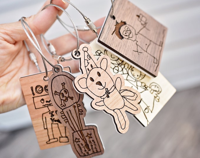 Custom Kids Drawing Keychain | Key Ring | Children Art - Etsy