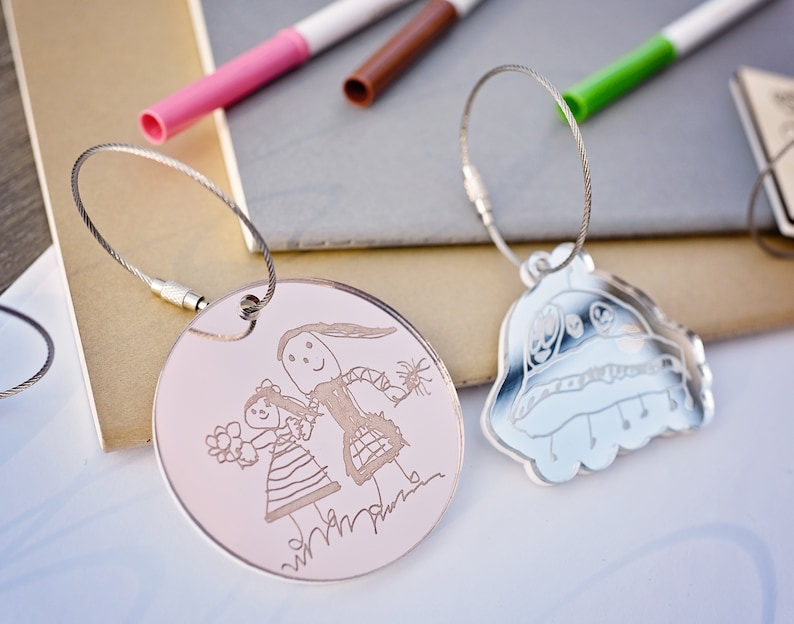 Custom Kids Drawing Keychain Key Ring Children Art | Etsy Canada