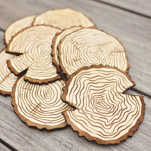 Tree Trunk Cross Section Laser Engraved Wood Coasters | Wood Grain ...