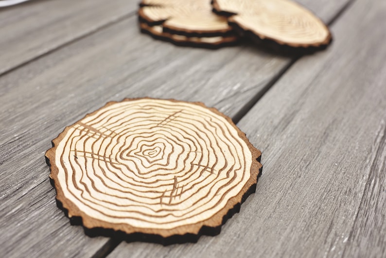 Tree Trunk Cross Section Laser Engraved Wood Coasters | Wood Grain ...