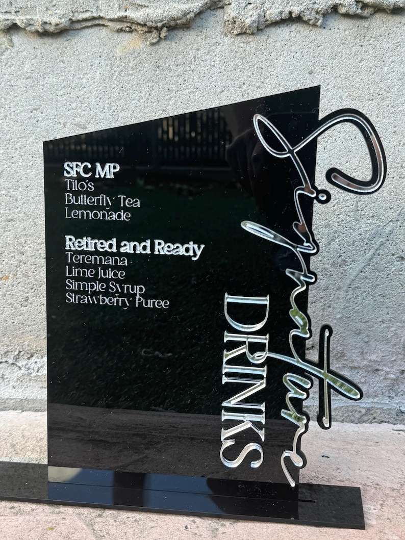Basic Acrylic Bar Menu Sign | Weddings, Dinner Parties, Etc - Etsy