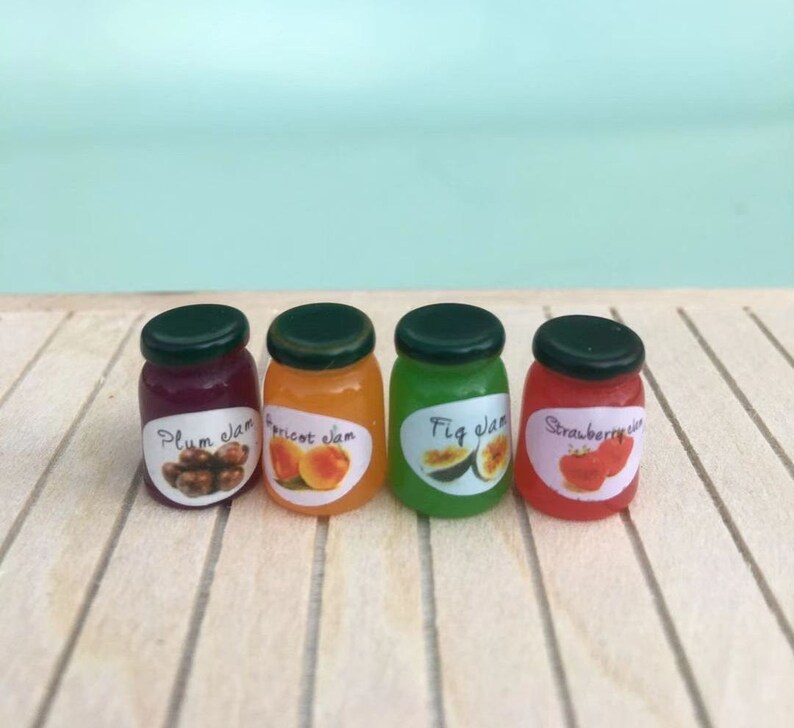 Miniature Jar of Jam Dollhouse Set of 4 Fruits Jam Mini Fake - Etsy