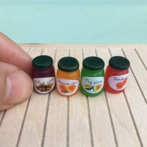 Miniature Jar of Jam Dollhouse Set of 4 Fruits Jam Mini Fake Food for ...