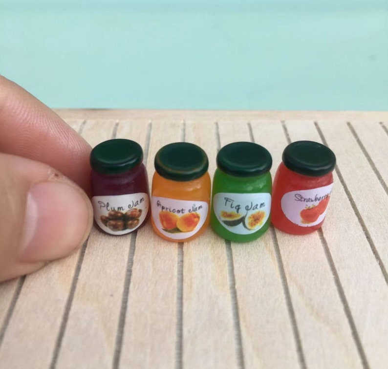 Miniature Jar of Jam Dollhouse Set of 4 Fruits Jam Mini Fake | Etsy