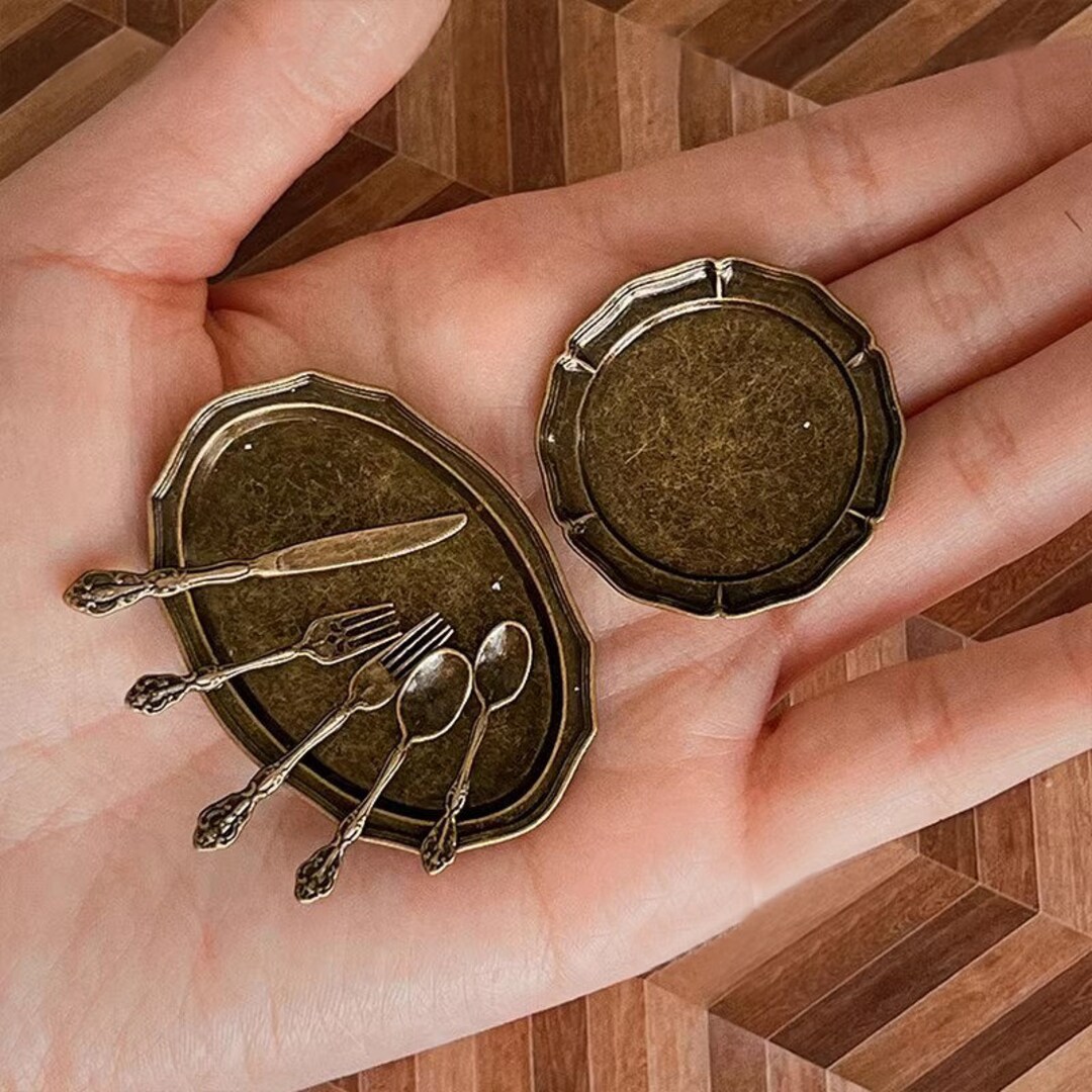 1/6 Silverware Set With Plates Dollhouse Kitchen Flatware Miniature ...