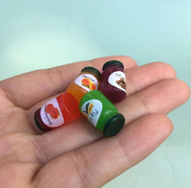Miniature Jar of Jam Dollhouse Set of 4 Fruits Jam Mini Fake | Etsy