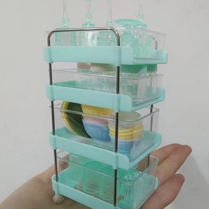 1:6 Miniature Storage Cart Dollhouse Kitchen Office Rolling Storage ...