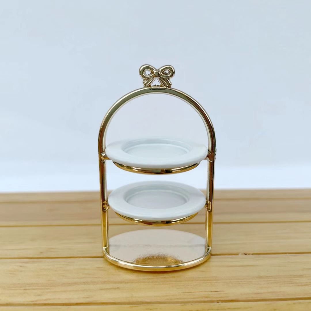 Dollhouse Serving Stand Miniature Dessert Platter Mini Gold Backery ...
