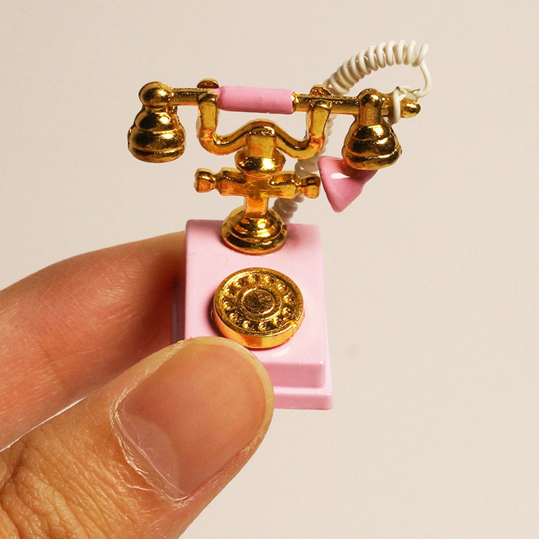 Miniature Rotary Dial Telephone for 1/6 1/12th Scale Dolls Pink Desk ...