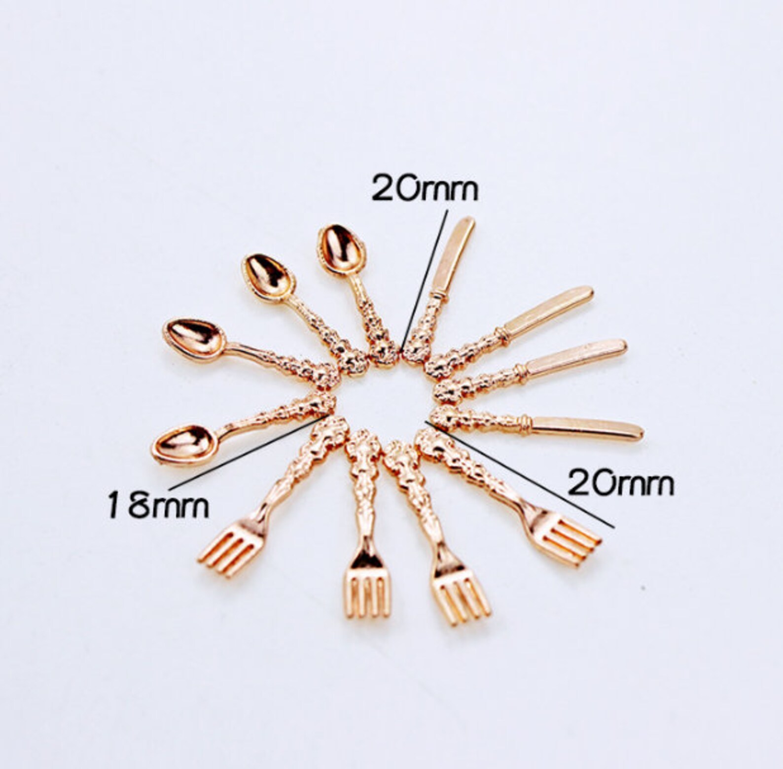Set of 12 Pieces Doll House Utensil Kit Miniature Metal Fork Mini Gold ...
