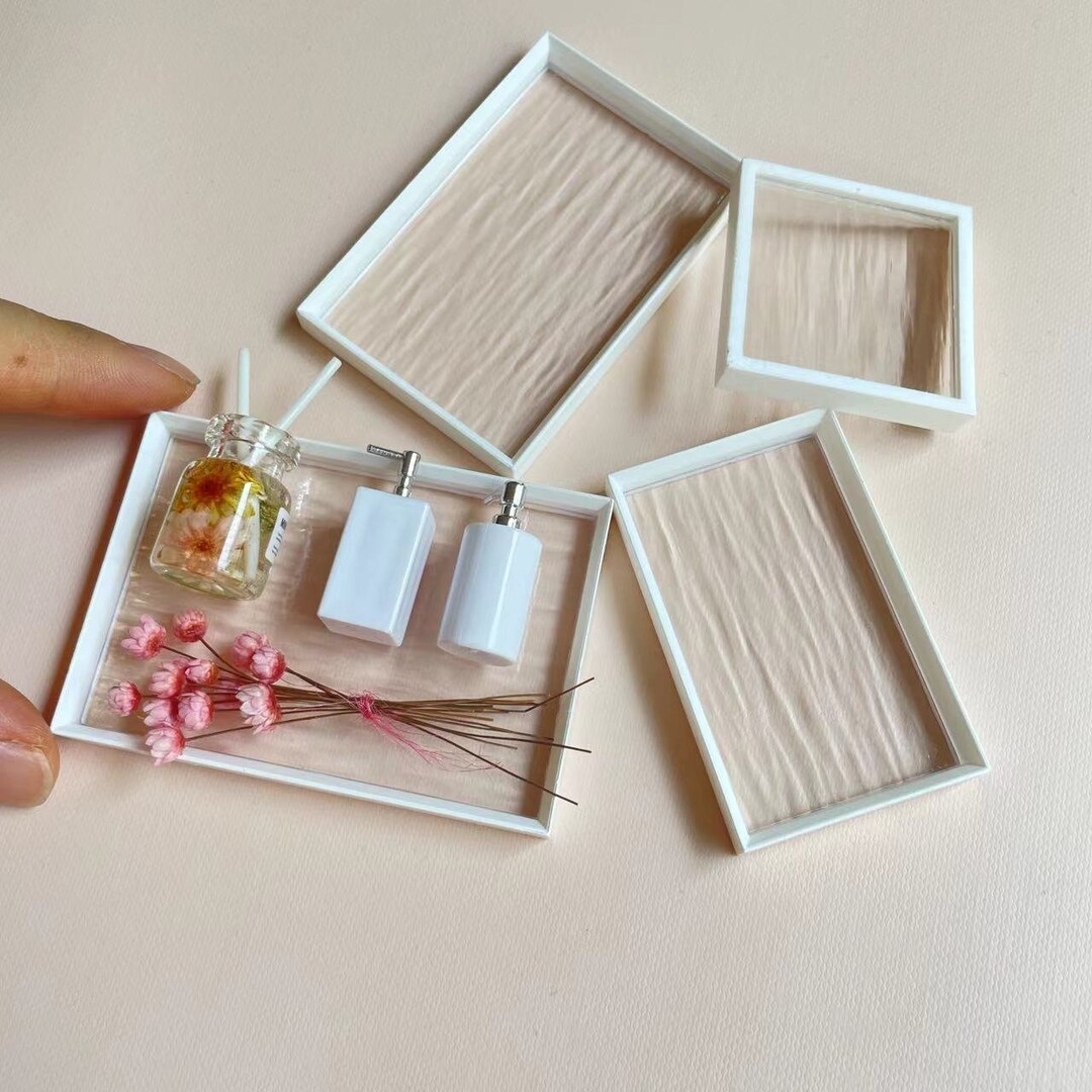 Set of 4 Miniature Serving Tray Dollhouse Vanity Tray 1:12 1/6 Coffee ...