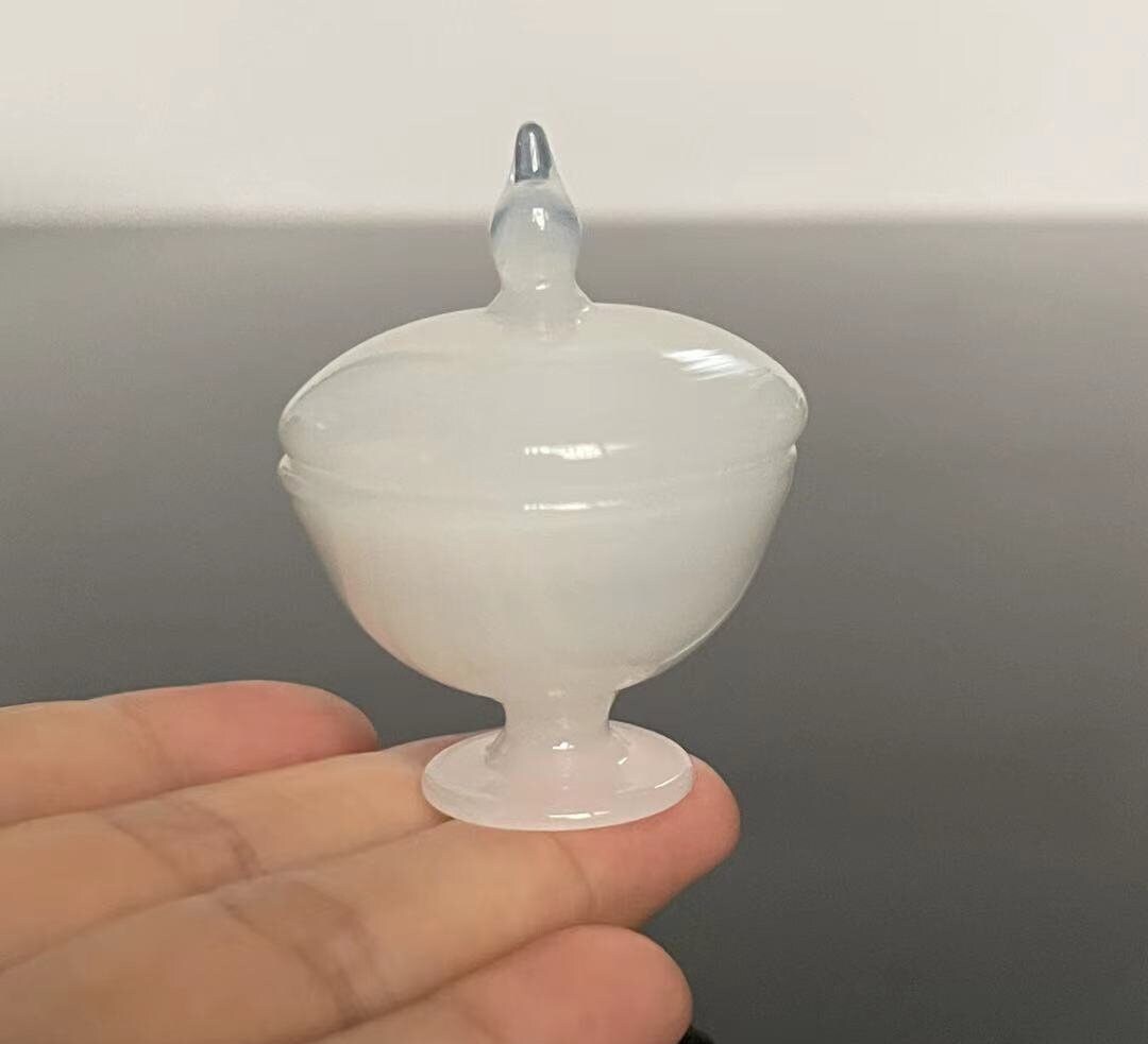 Miniature White Glass Storage Jar Dollhouse Glassware Mini Real Glass ...