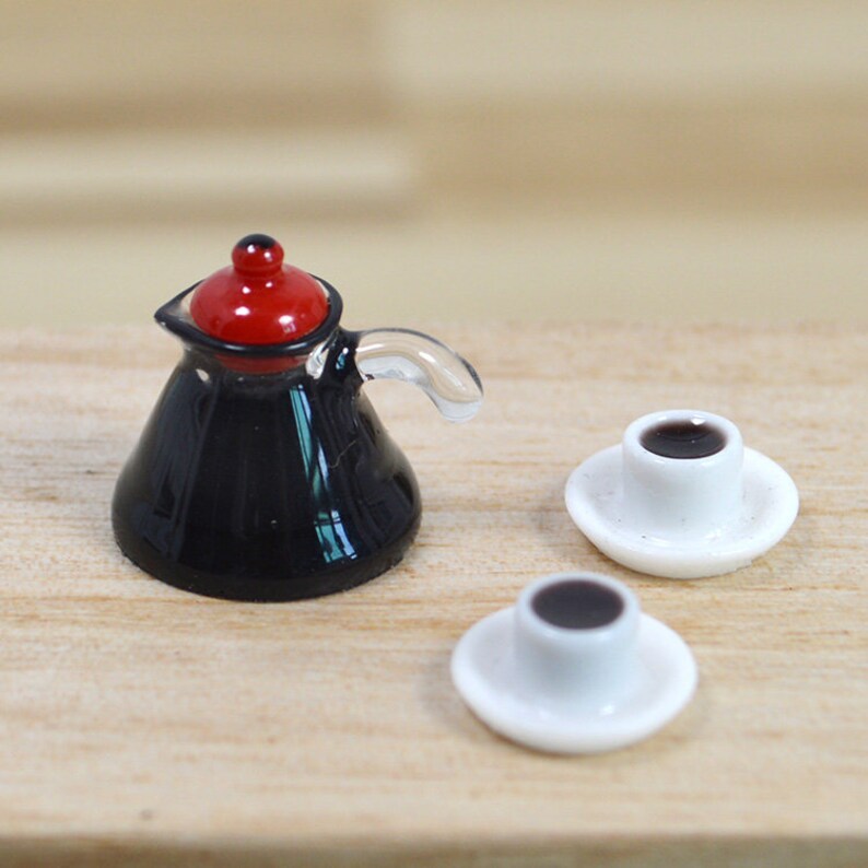 1/12 Scale Dollhouse Miniature Coffee Pot and Mugs Set of 3 - Etsy