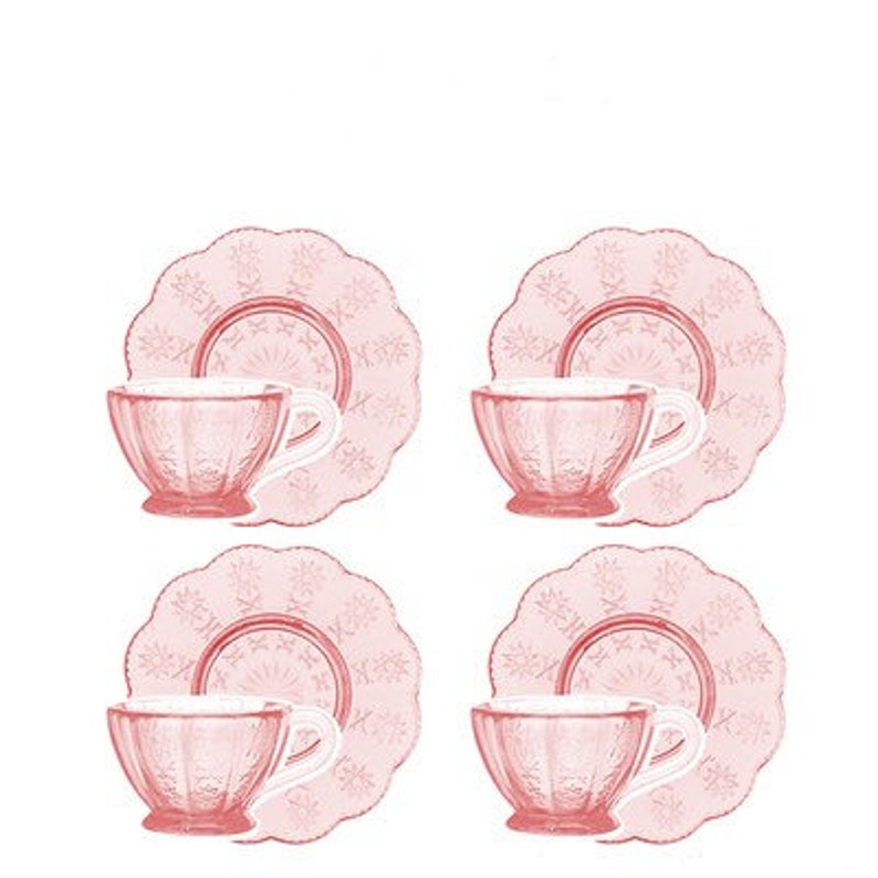 Dollhouse Teacup and Saucer Set of 4 Miniature Vintage Cups Clear ...