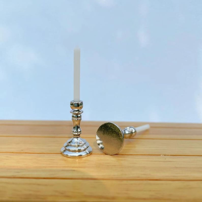 2 Pieces Miniature Candles Dollhouse Silver Candlesticks 1/12 - Etsy