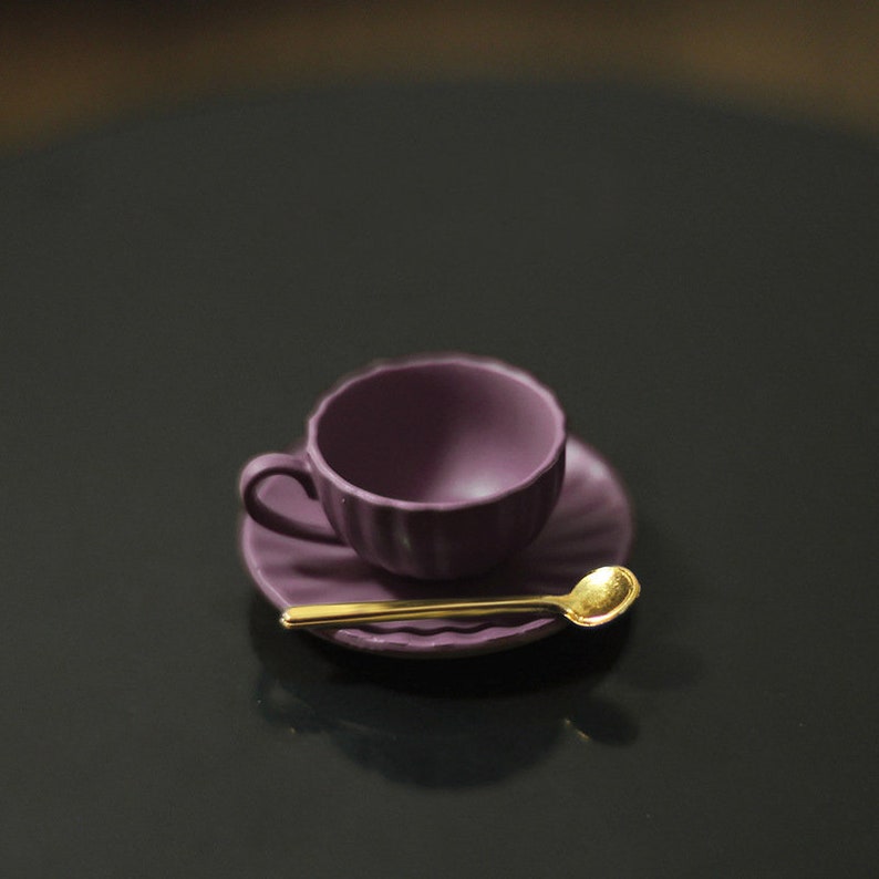 Miniature Tea Cup Saucer Spoon Set Dollhouse Accessory Mini - Etsy