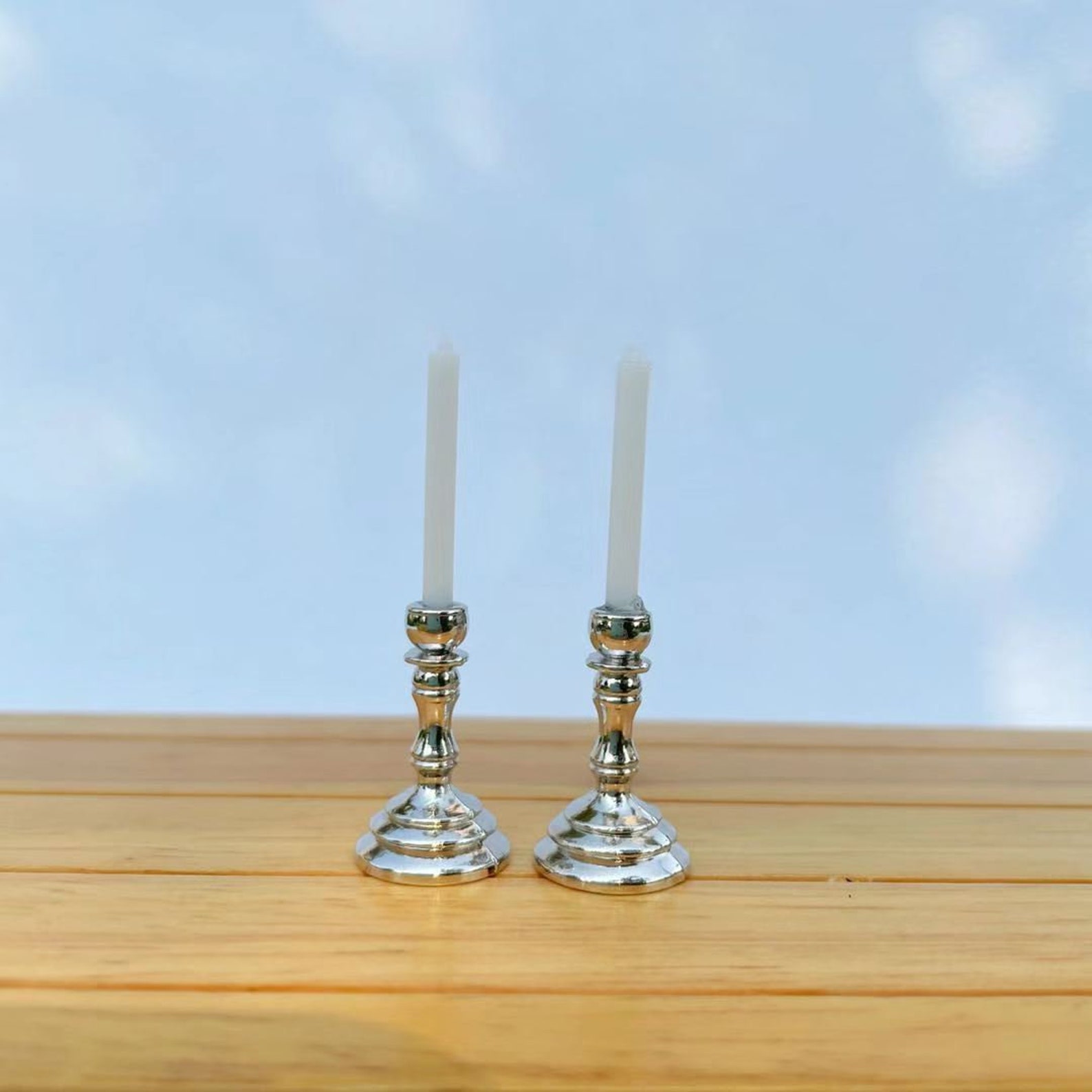 2 pieces Miniature candles dollhouse silver candlesticks 1/12 | Etsy