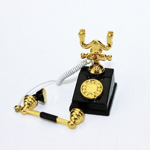 Miniature Black Dial Telephone Dollhouse Mini Desk Telephone 1:12 Scale ...